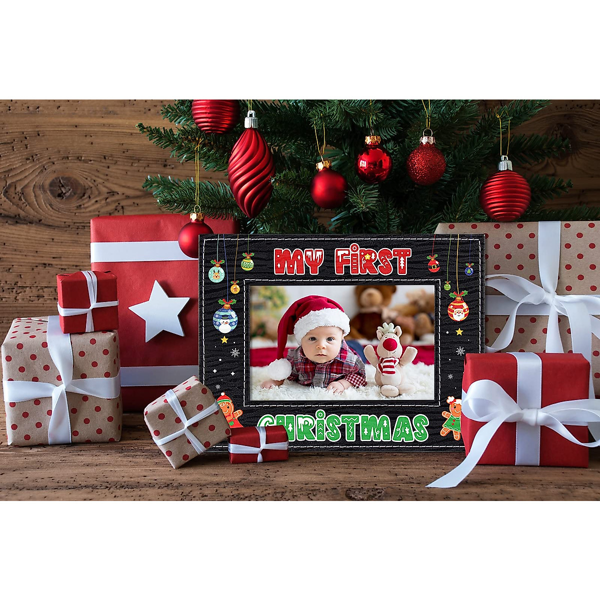 WaaHome Baby's First Christmas Picture Frame 2024 My First Christmas Photo Frame, Newborn Baby Girl Boy 1st Christmas Picture Frame Gifts for New Parents Mom Dad Baby Shower