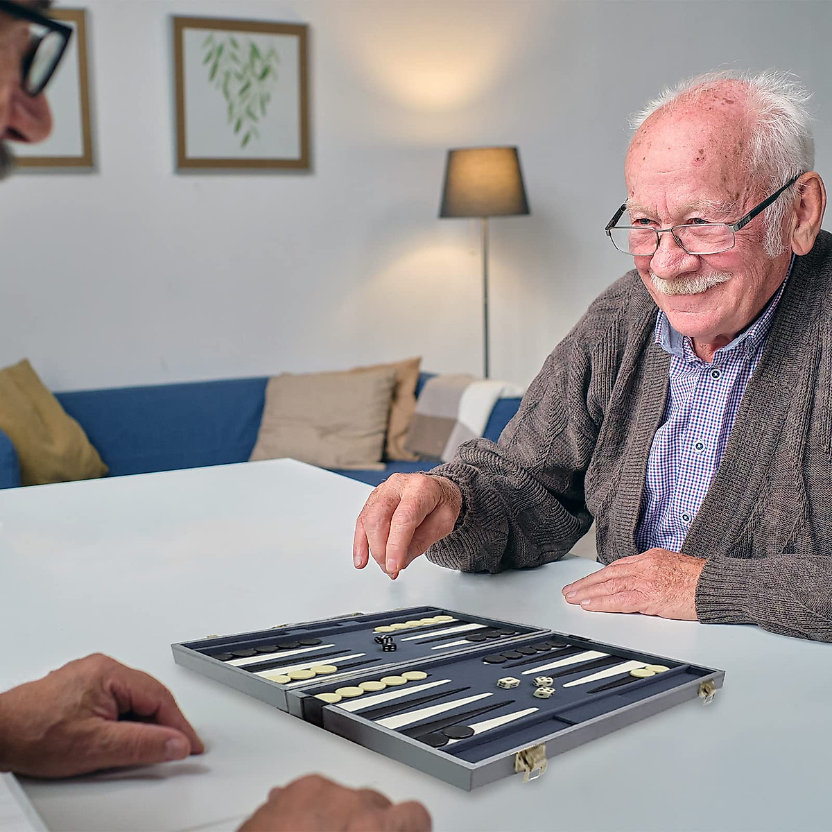 Sun Flair Backgammon Sets for Adults Kids 15 Inch, Folding Classic Board Game with Premium Leatherette Case, Smart Tactics, Best Strategy, Tip Guide Enclosed, Gray and Black 136M-5