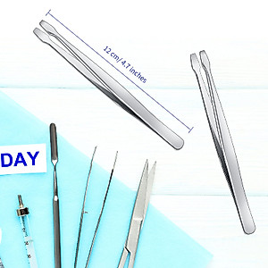 2 Pieces Flat Tip Tweezer Blunt Tip Tweezers Feeding Tongs Stainless Steel Lab Forceps with Straight Flat Tips Scientific Forceps Lab Tweezers for Laboratory Work, Jewelry Making Craft, 4.75 Inches