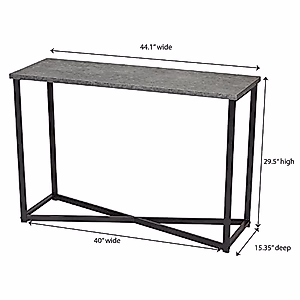 Household Essentials Jamestown Console Sofa Table Rustic Slate Concrete and Black Metal