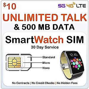 SpeedTalk Mobile Smart Watch SIM Card, Unlimited Minutes Talk & 500MB Data for 4G LTE GSM Smartwatches | 3 in 1 Simcard | 30 Days Service | USA Canada Mexico Roaming