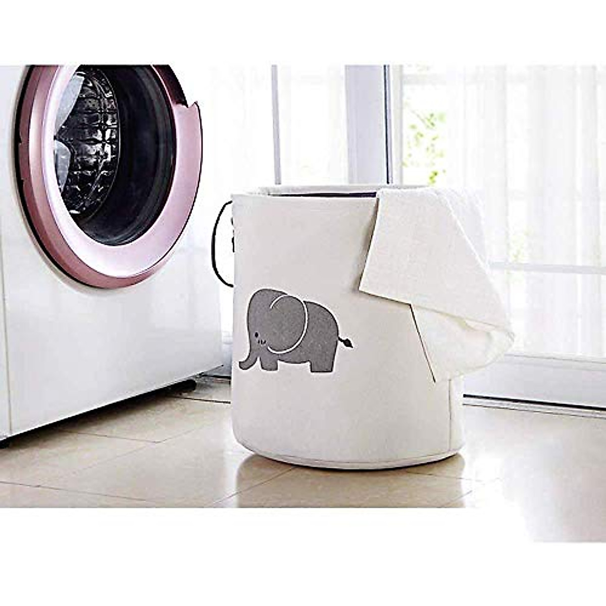 Storage Baskets,Cotton Foldable Round Home Organizer Bin for Baby Nursery,Toys,Laundry,Baby Clothing,Gift Baskets(Elephant)