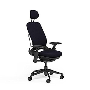 Steelcase Leap Desk Chair V2 with Headrest in Buzz2 Black Fabric - 4-Way Highly Adjustable Arms - Black Frame and Base - Standard Carpet Casters