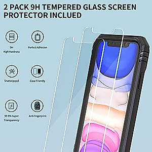 BOBOM [4 in 1 Armor Case for iPhone 11 Case with Screen Protector 2 Pack, Military-Grade Protective Case iPhone 11 with Camera Cover for Men Women, Built-in 360° Rotate Ring Stand Magnetic, Black