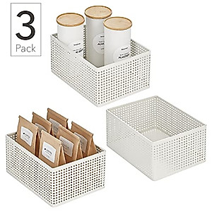 Nate Home by Nate Berkus Perforated Metal Bin | Essential for Kitchen Cabinet or Pantry Organization and Storage from mDesign - Set of 3, White