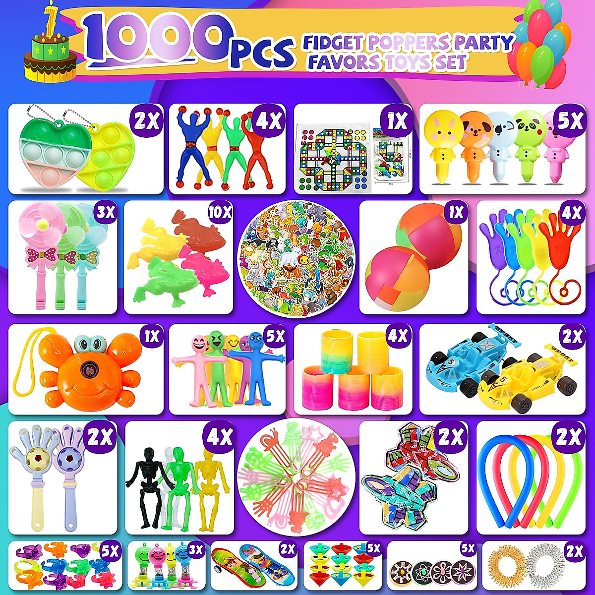 1000+ PCS Party Favors for Kids,Fidget Toys Pack,Christmas Stocking Stuffers,, Birthday Gift, Treasure Box,Goodie Bag Stuffers, Carnival Prizes, Pinata Filler Sensory Toy for Classrooom