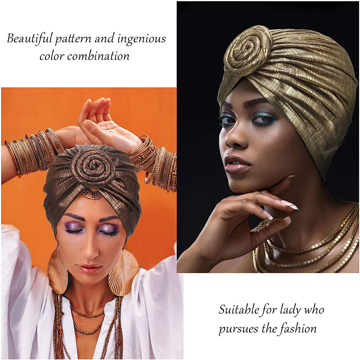 Frienda 4 Pieces Women African Headwraps Turbans Hat Women Pre-Tied Bonnet Turban Knot Beanie Cap Headwrap Hat for Women Favors, 4 Colors