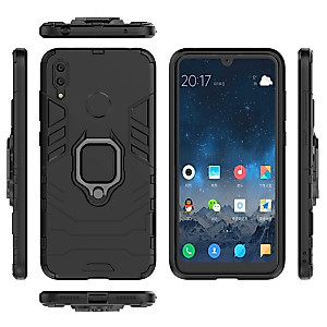 for Huawei Y7 2019 Case,Hybrid Heavy Duty Shockproof Armor Dual Layer Protection Defender Back Case Cover for Huawei Y7 2019 Tempered Glass Screen Protector (Black) (Black)
