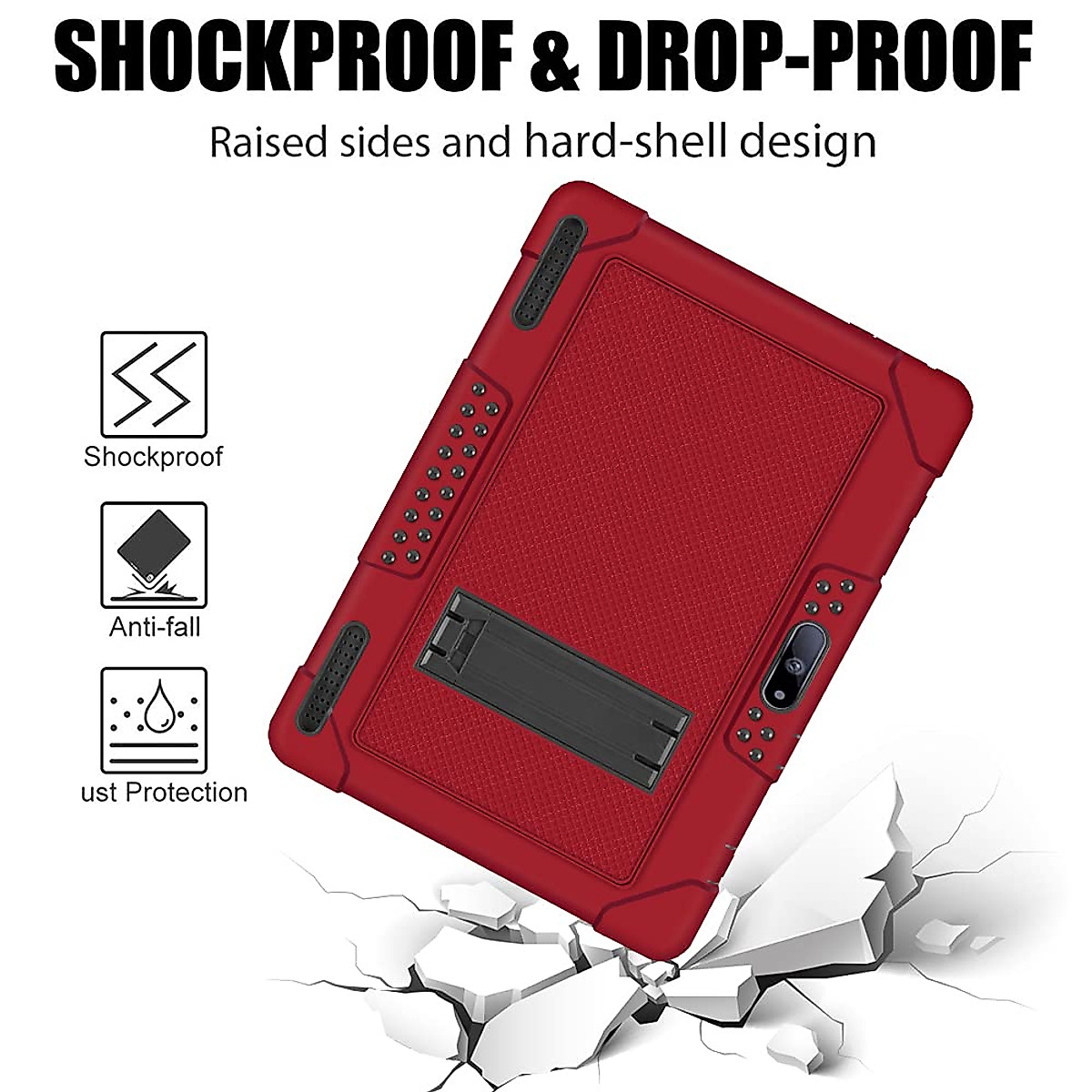 FIEWESEY for Pritom M10 Inch Case, Heavy-Duty Drop-Proof Shock-Resistant Kids Friendly Protective case for QuntiCO Y10/Voger priorpad X100/Digiland Tablet DL1036/Gateway 10.1 HD Tablet(Red/Black)