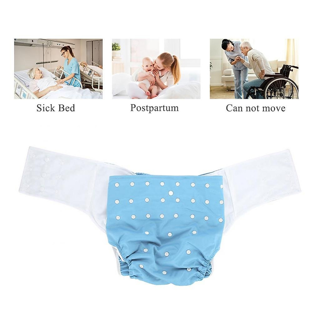 Cloth Diapers for Adults,Adult Pocket Diaper, Fleece Cloth AdjustableNappy Pant Prevent Side Leakage Washable Reusable Diaper Pants for Incontinence Care (Light Blue)