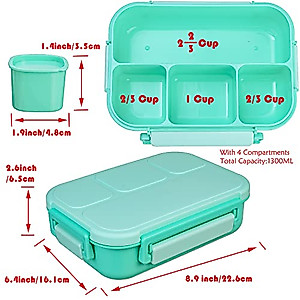 ZPIMY Bento Box Adult Lunch Box, Lunch Box Kids, Bento Box Kids, 1300ML Lunch Box Adult with 4 Compartment, Lunch Box Containers for Adults/Kids/Toddler, Microwave/Dishwasher/Freezer Safe (Green)
