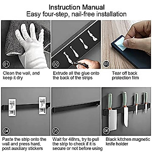 Petgin Magnetic Knife Holder for Wall,16 Inch Knife Magnetic Strip, Stainless Steel Magnetic Knife Strip Bar Rack Block for Kitchen Utensil Holder, Art Supply Organizer & Tool Holder,Black