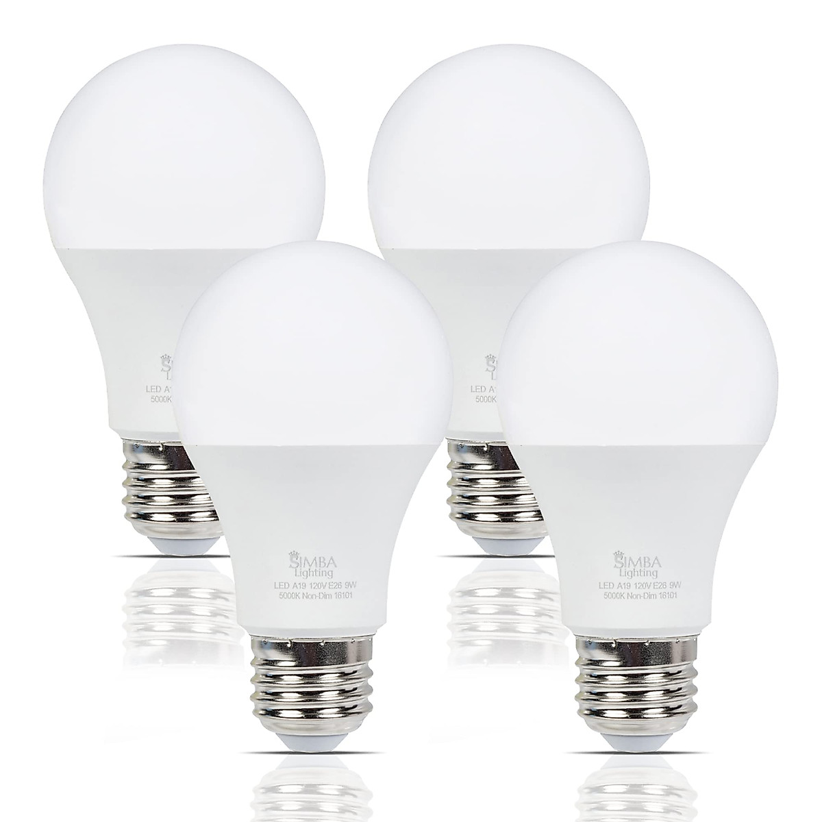 Simba Lighting LED A19 Light Bulbs (4 Pack) 9W 60W Equivalent Standard Size Energy Efficient for Home Applications, E26 Medium Base, 5000K Daylight