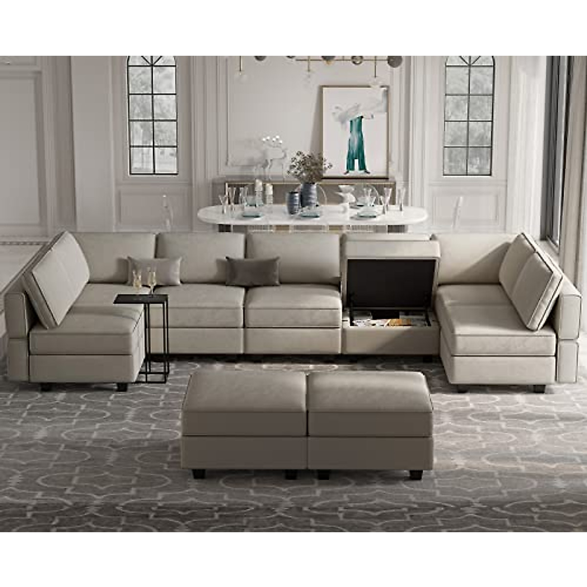Belffin Modular Sectional Sofa with Ottomans Velvet Reversible Sofa with Chaise Sleeper Sofa Bed with Storage Seat Grey…