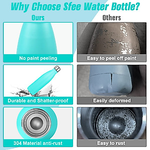 Sfee Insulated Water Bottle, 17oz Stainless Steel Water Bottles, Double Wall Vacuum Reusable Water Bottles Leak Proof BPA-FREE Sports Bottle Cup Keep Hot&Cold for Running Gym Cycling Kids(Ablue+Color)