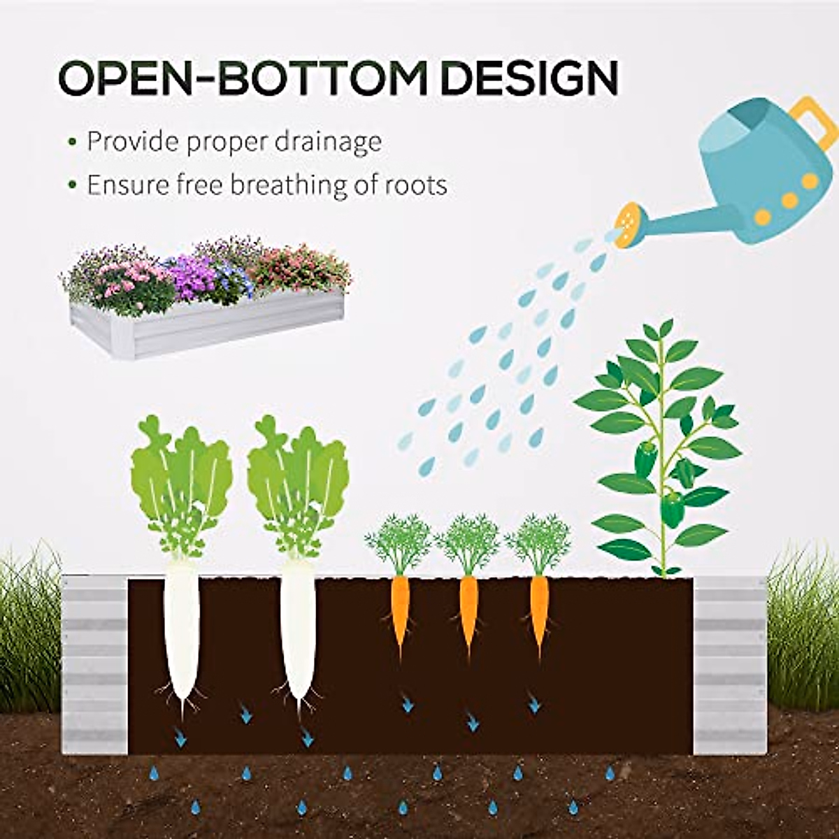 Outsunny Galvanized Raised Garden Bed with Mini Greenhouse Cover, Outdoor Metal Planter Box with 2 Roll-Up Windows for Growing Flowers, Fruits, Vegetables, and Herbs, 73" x 38" x 36", Clear