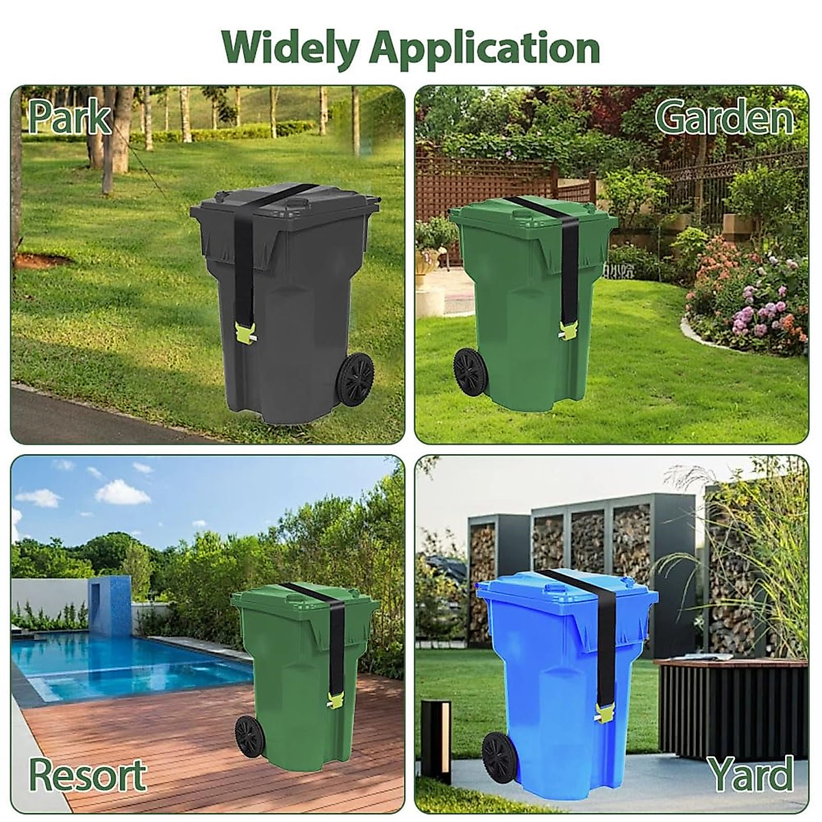 AVIZCVE Trash Can Locks for Animals, Bear Proof Trash Can Lock, Garbage Can Lid Lock for Raccoons, Strong Outdoor Trash Bin Bungee Cord Strap, Adjustable Garbage Can Security Strap-Black