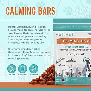 PETIPET Vegan Calming Bars for Small Dogs - Anxiety Composure Relief - with Carrots, Apples, Hemp, Chamomile, Passion Flower - for Dog Stress & Separation Aid + Chewing & Barking 180 Treats