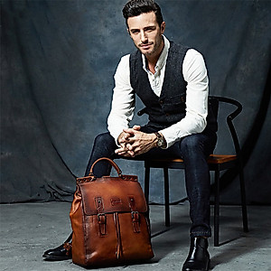 Denny&Dora Genuine Leather Backpack Vintage Laptop Bag Luxury Bookbag MensCasual Travel Daypack Large Capacity (Brown)