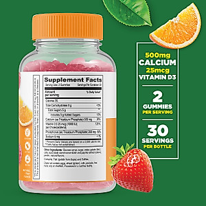 Lifeable Calcium 500 mg with Vitamin D3 1000 IU Gummies - Great Tasting Natural Flavor Vitamin Supplement - Gluten Free GMO-Free Chewable - for Bone Strength - for Adults, Man and Women - 60 Gummies