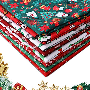 Panelee 8 Pcs 20 x 20 Inches Christmas Fabric Quilting Christmas Fabric Bundles Precut Fabric Squares Christmas Printed Fabric Scraps for DIY Sewing Crafts Project Patchwork Dress Apron