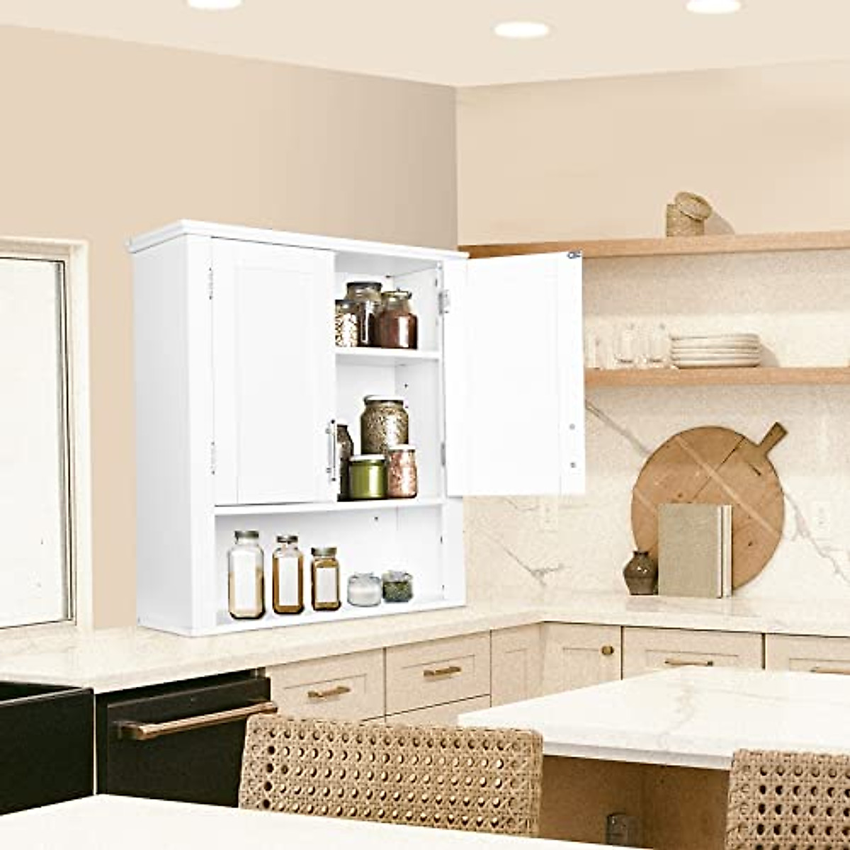 ZenStyle Bathroom Wall Cabinet Over The Toilet, White Medicine Cabinet with 2 Doors and Adjustable Inner Shelves, for Bathroom, Living Room