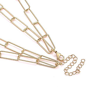 YAHPERN Layered Rectangle Paper Clip Chain Link Choker Statement Hammered Heart Pendant Necklace Minimalist Chunky Thick Chain Jewelry For Woman (gold)