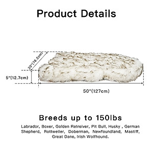 Laifug Luxury Faux Fur Dog Bed，5-inch Thick Grade Ultra Soft Memory Foam Dog Bed with Faux Fur Cover, Plush Orthopedic Dog Bed with Removable Cover，Waterproof Liner（Gray-Brown，White）