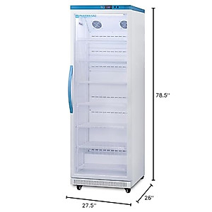 Summit Appliance ARG18PV Performance Series Pharma-Vac 18 Cu.Ft. Upright Glass Door All-refrigerator with Silver-ion Handle, Interior Light, Access Port and Hospital Grade Cord Green Dot Plug, White