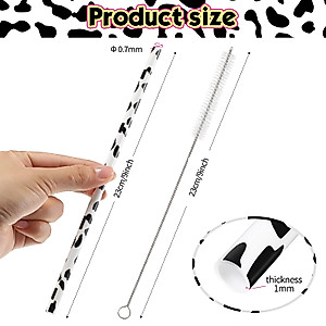 Suclain Cow Print Reusable Plastic Straws Black Tumbler Straws Animal Cow Straws with 2 Cleaning Brush for Cow Birthday Party Supplies(26 Pieces)