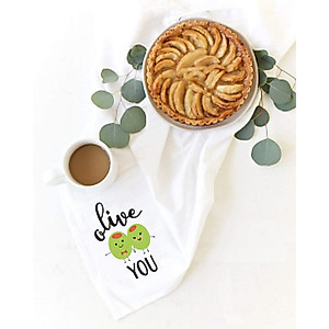 The Cotton & Canvas Co. Olive You Soft and Absorbent Kitchen Tea Towel, Flour Sack Towel and Dish Cloth