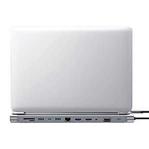 Feilx Ultra-Slim Data USB Hub,12 in 1 USB C Hub Laptop Docking Station Type-C to Dual HDMI-Compatible/VGA/USB 3.0 Hub/PD/RJ/Micro-SD/TF Card Dock Adapter