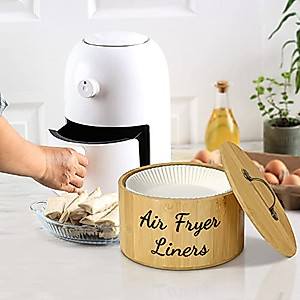 Air Fryer Disposable Paper Liner Holder Organizer, Bamboo Storage Organizer Bin Box for Cabinet, Pantry, Kitchen, Storage Container with Lid for Air Fryer Liners Air Fryer Parchment Paper