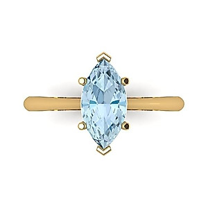 Clara Pucci 1.5 ct Marquise Cut Solitaire Natural Aquamarine Engagement Bridal Promise Anniversary Ring 18K Yellow Gold Size 10.5