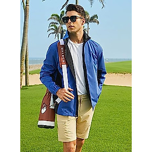 JMIERR Mens Lightweight Rain Jacket Casual Long Sleeve Active Windbreaker Golf Coats, US 46(XL) A Sky Blue