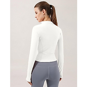 Gacaky Women's Slim Fit Lightweight Athletic Full Zip Stretchy Workout Running Track Jacket with Thumb Holes White S