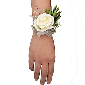 DearHouse 2 Pack Boutonniere Buttonholes and Wrist Corsage Wristband Roses Wrist Corsage, Groom Groomsman Best Man and Girl Brides Rose Wedding Flowers Accessories Prom Suit Decoration