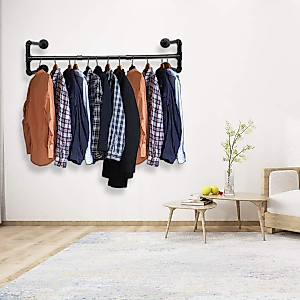 MY RUSTIC Industrial Pipe Clothes Rack-43 Inch, Heavy Duty Detachable Wall Mounted Black Iron Garment Bar, Multi-Purpose Hanging Rod for Closet Storage, Black- 43" L (43" L x 12" W) 41 (black 2)