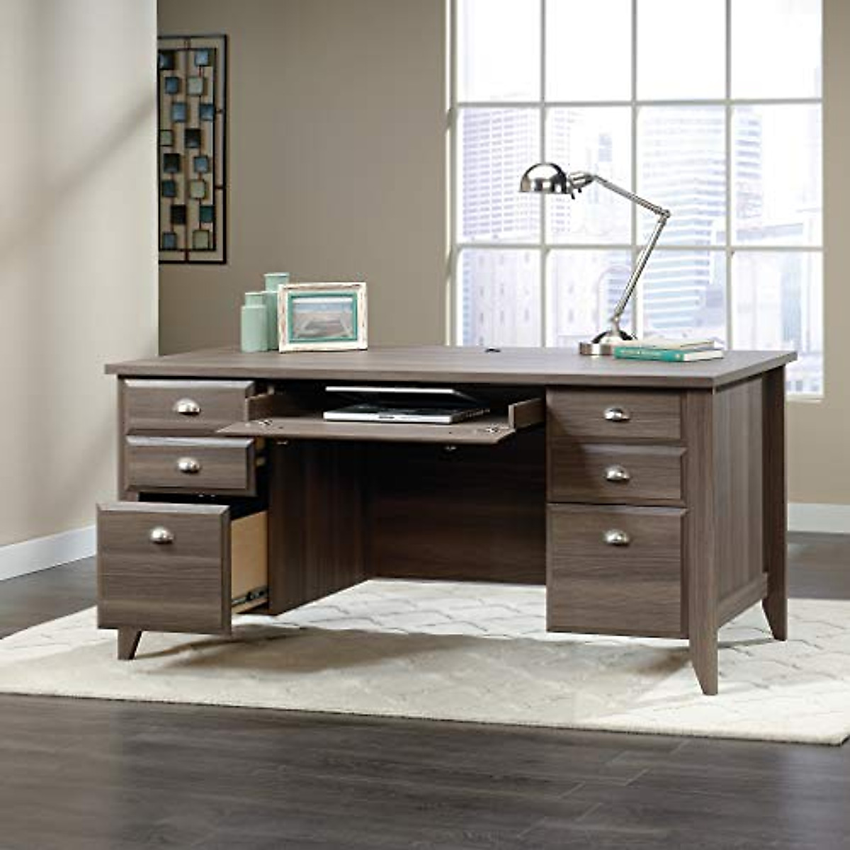 Sauder Shoal Creek Executive Desk, L: 65.12" x W: 29.29" x H: 30.55", Diamond Ash Finish