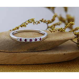 Dazzlingrock Collection 10k Ruby And White Diamond Women Anniversary Wedding Matching Band Stackable Ring, White Gold, Size 6