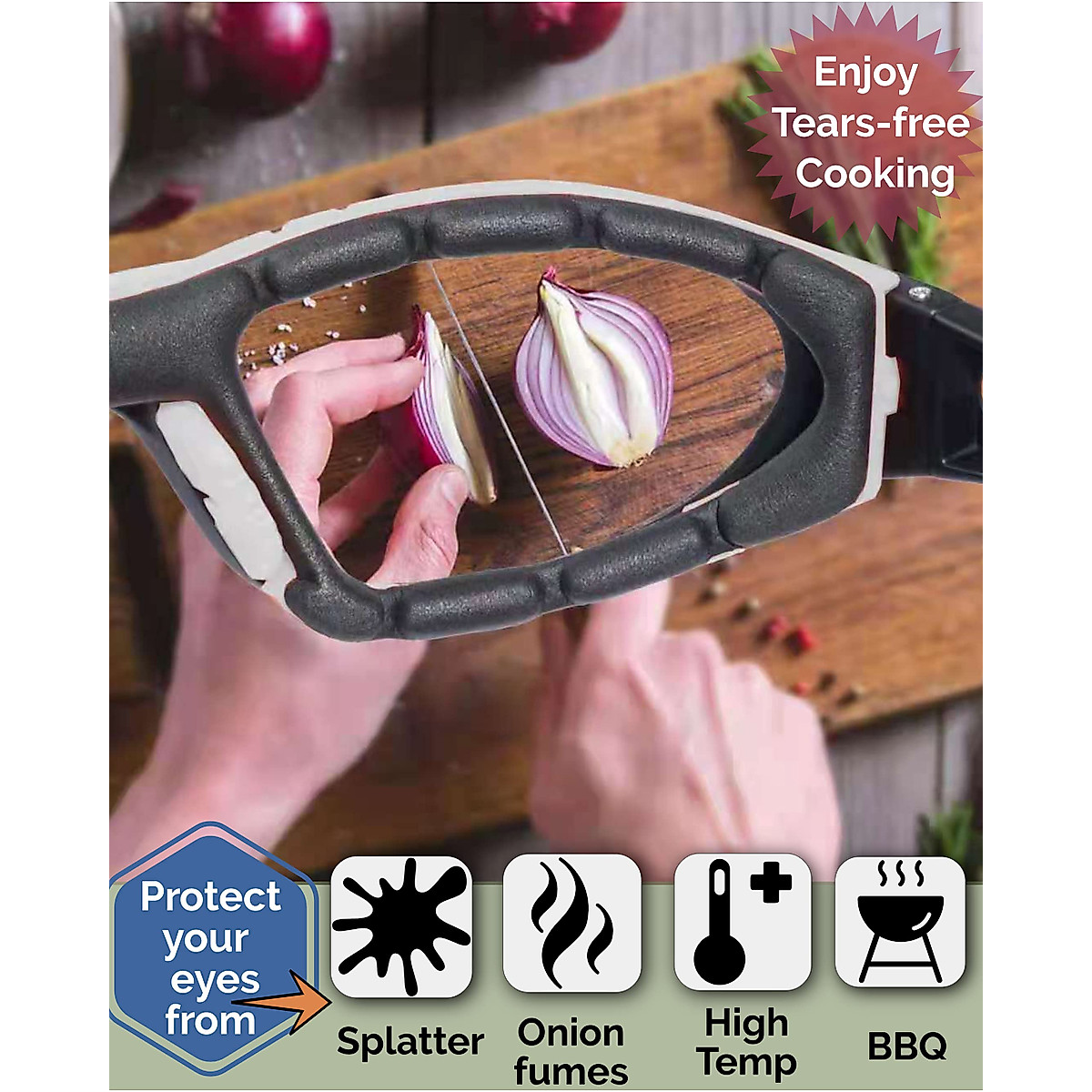 HALEEMS Onion Goggles Tear Free - Anti Fog, Anti Scratch, One Size Fit All Men And Women, Onion Glasses For Cutting And Cooking, Onion Mask Cooking Safety Goggles, Lentes Para Cortar Cebolla (white)