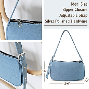 Denim 90s Shoulder Handbag Classic Women Purse with Grommets Adjustable Shoulder Strap Jeans Style Bag (Blue)