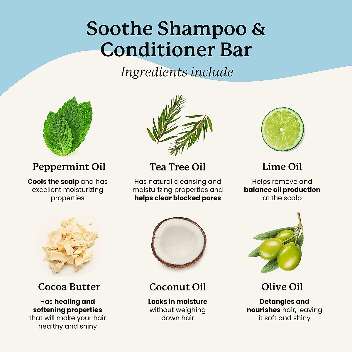 NATURL Soothe Shampoo and Conditioner Bar Set with Peppermint, Lime, and Tea Tree Oil for Dry Scalp, Dandruff Relief, Vegan, Cruelty Free, Zero Waste, Made in USA