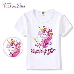 Unicorn Headband, T-Shirt, Tutu Dress & Satin Sash. Unicorn Birthday Party Outfit for Girls (Birthday Girl 5, 8 Years)