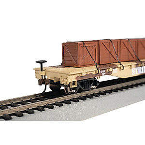 Bachmann Trains - 52’ Center Depressed Flat CAR - Desert Camouflage with CRATES - HO Scale
