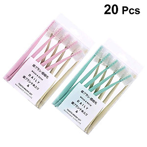 Healifty Long Handle Toothbrush 20pcs Ultra Soft Toothbrushes with Head Cover Manual Small Head Toothbrushes for Home Travel Hotel (Green Pink) Extra Soft Toothbrush