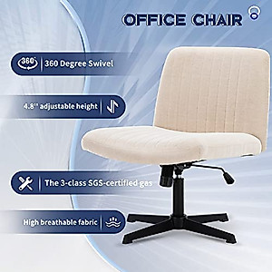 ESTRUCO Armless Office Chair Wide Desk Chair Mid Back Accent Chair Padded Swivel Vanity Chair for Girl Women Computer Task Chair for Home Office (Linen, Beige with Cross Base)