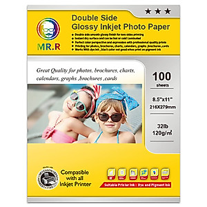 MR.R Double Side Glossy Coated Inkjet Photo Paper,8.5"x11" 100Sheets per pack,32lb-120gsm