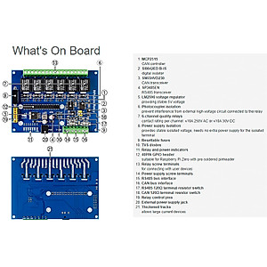 Waveshare Industrial 6-CH Relay Module for Raspberry Pi Zero, RS485/CAN Half-Duplex Communication, Auto RX/TX Switch, MCP2515 + SN65HVD230 Solution, SPI Control