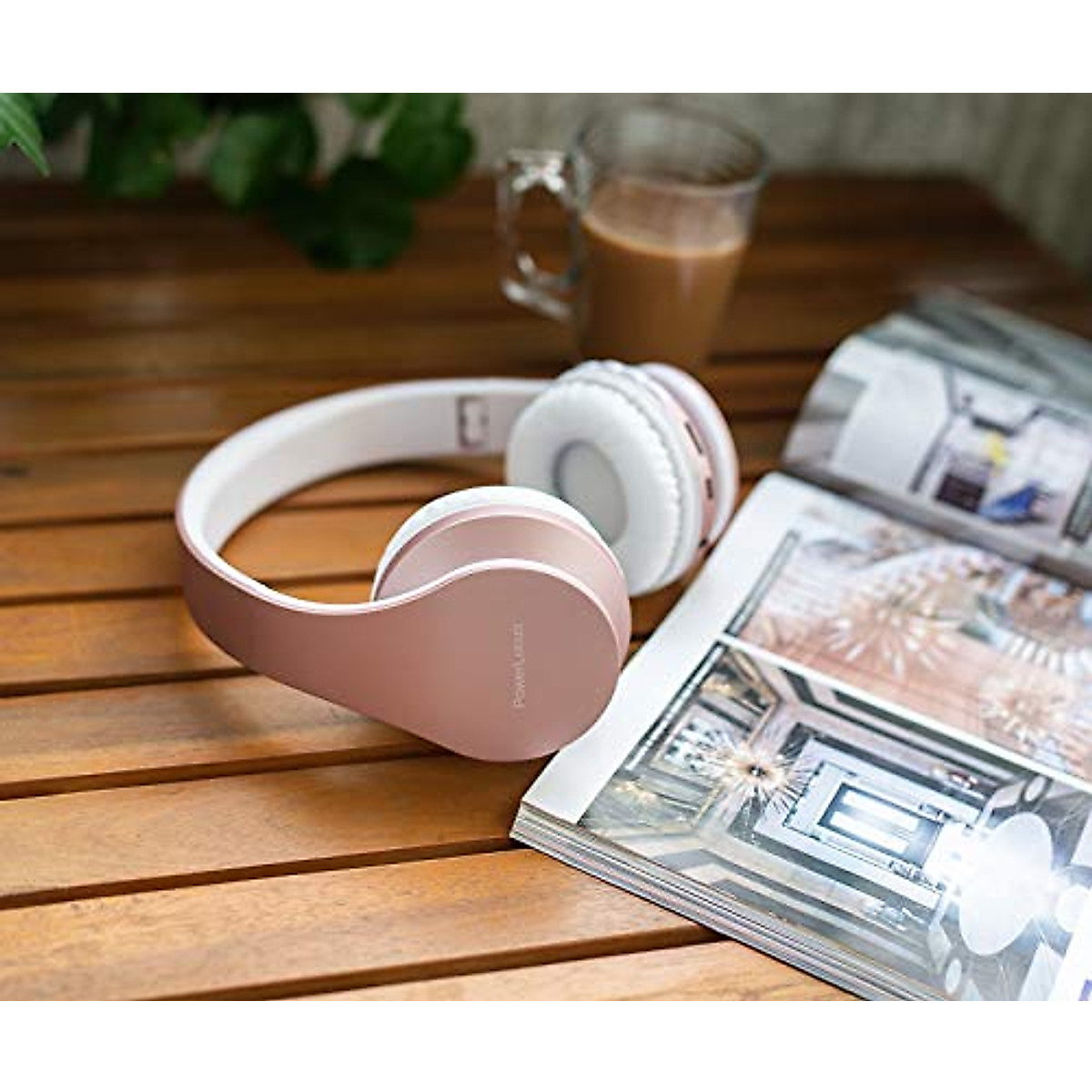 PowerLocus Wireless Bluetooth Over-Ear Stereo Foldable Headphones, Wired Headsets with Built-in Microphone for iPhone, Samsung, LG, iPad (Rose Gold)